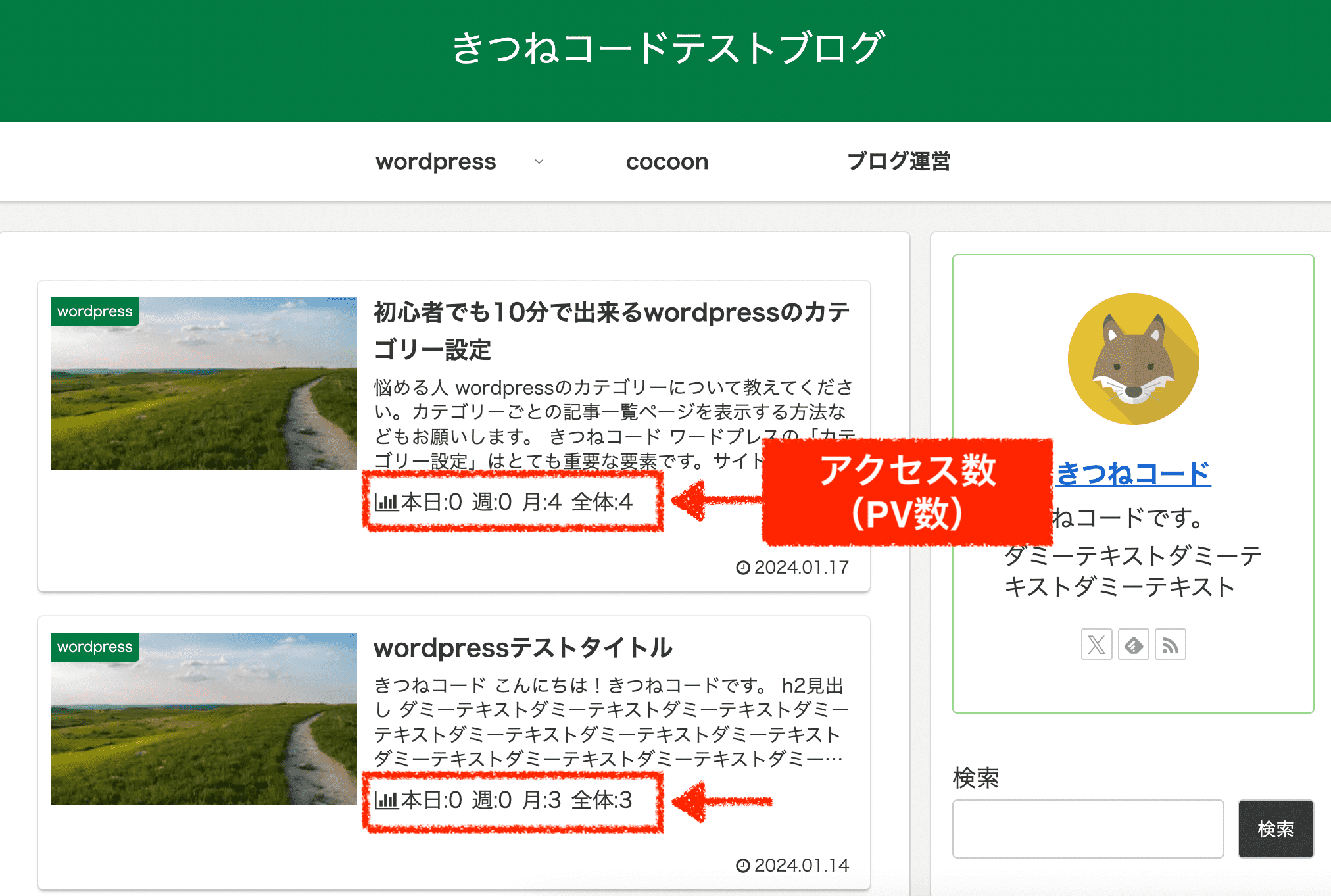 3分でできる！Cocoonでアクセス数の表示・非表示を設定する方法 - きつねコードブログ